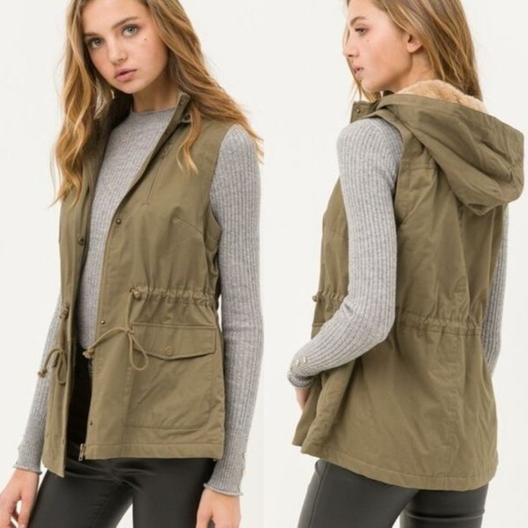 Love Tree | Jackets & Coats | New Faux Fur Utility Vest Olive | Poshmark